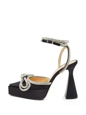 Mach & Mach Double Bow Platform Pumps With Crystal Embellishments - Black