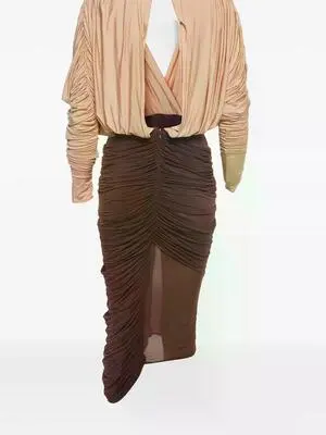 Magda Butrym Ruched V-neck Midi Dress - Brown
