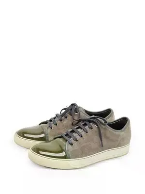 LANVIN Suede And Patent-leather Lace-up Sneakers - Grey