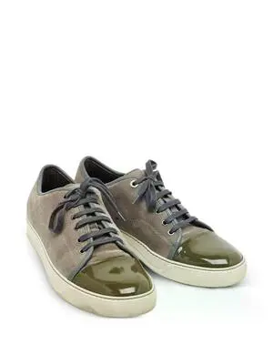 LANVIN Suede And Patent-leather Lace-up Sneakers - Grey