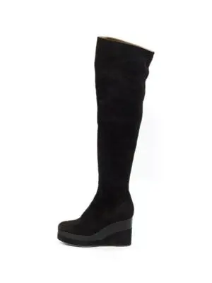 Hermès Suede Platform Wedge Knee-high Boots