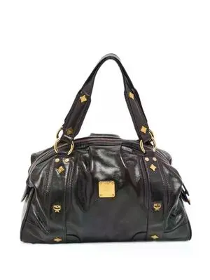 Mcm Studded Patent Leather Satchel Bag