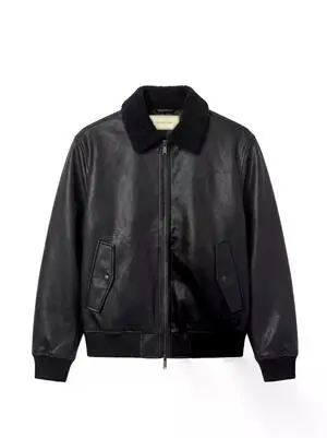 Calvin Klein Shearling-collar Faux-leather Bomber Jacket - Black