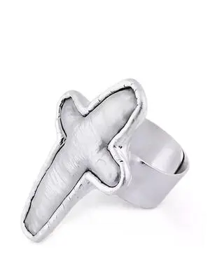 POISONED HEARTS Baroque Pearl Cross Ring