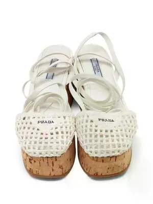Prada Raffia Platform Sandals With Cork Sole