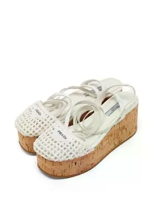 Prada Raffia Platform Sandals With Cork Sole