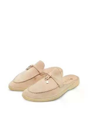 Loro Piana Suede Mules With Silver-tone Charms - Neutrals