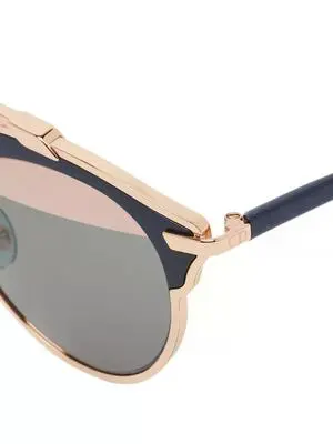Dior Soreal1 Round Frame Sunglasses With Gold-tone Hardware - Blue