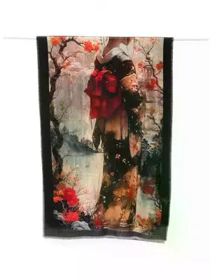 D'ANIELLO Graphic-print Frayed Scarf - Black