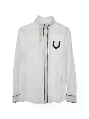 Prada Floral-lace Contrast-trim Shirt - White