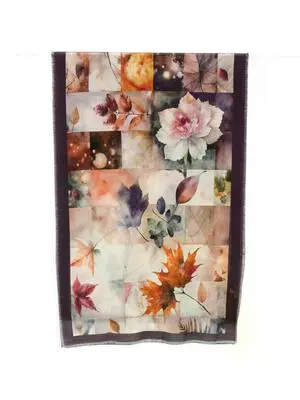 D'ANIELLO Leaf-print Frayed Scarf - Neutrals