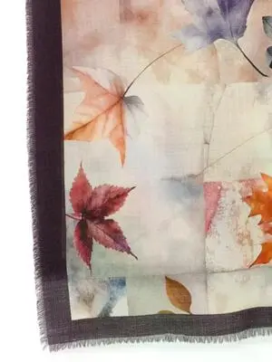 D'ANIELLO Leaf-print Frayed Scarf