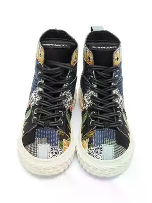 GIUSEPPE ZANOTTI High-top Patchwork Floral Sneakers - Black