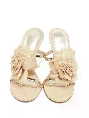 LE SILLA Rose Appliqué Raffia Stiletto Sandals