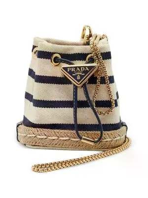 Prada Mini Striped Triangle Logo Bucket Bag