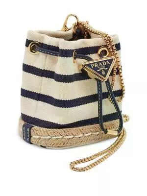 Prada Mini Striped Triangle Logo Bucket Bag