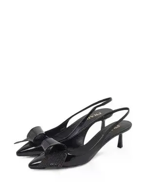 Prada Patent Leather Bow Detail Slingback Kitten Heels