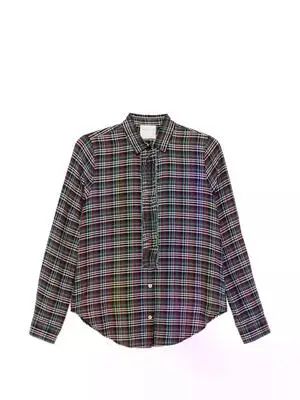 FORTE_FORTE Ruffled-trim Tartan-print Shirt - Blue