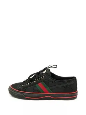 Gucci Tennis 1977 Lace-up Sneakers With Monogram Pattern And Web Stripe - Black