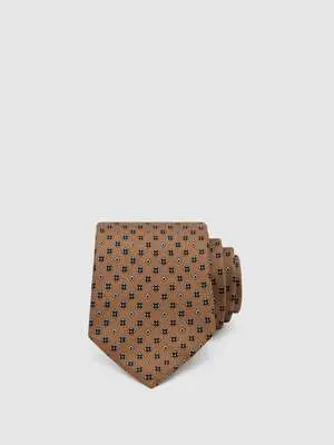 REISS Silvio Green Silk Twill Micro Diamond-print Tie - Dark Yellow