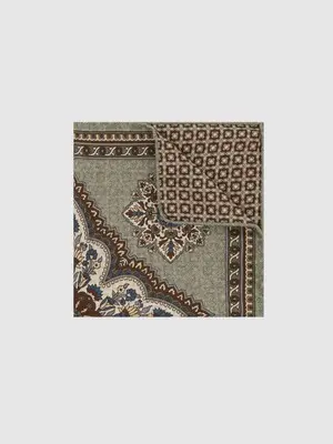 REISS Giosia Sage Silk Paisley-print Pocket Square Green