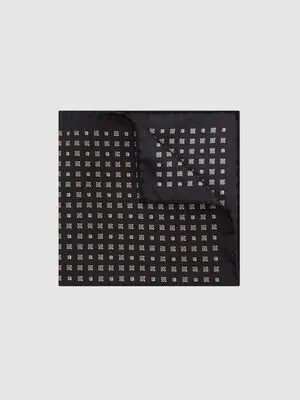 REISS Sisto Green Silk Micro Diamond-print Pocket Square Black