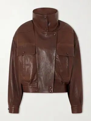 Saint Laurent Cropped Leather Jacket With High Collar