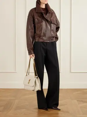Saint Laurent Cropped Leather Jacket With High Collar