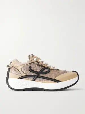 Loewe Pogo Logo-detailed Suede-trimmed Knitted Sneakers