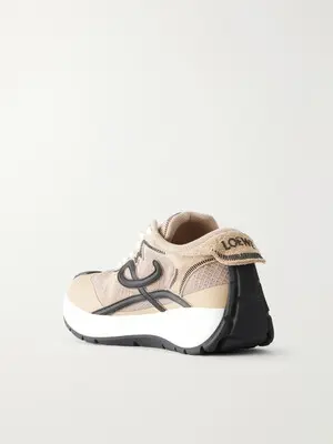 Loewe Pogo Logo-detailed Suede-trimmed Knitted Sneakers