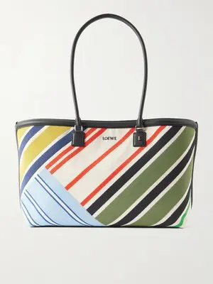 Loewe Verano Logo-embroidered Striped Leather-trimmed Canvas Tote