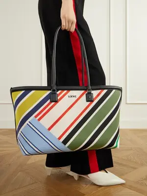 Loewe Verano Logo-embroidered Striped Leather-trimmed Canvas Tote