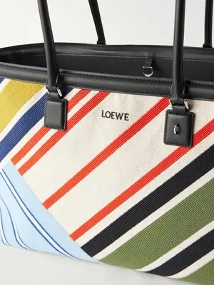Loewe Verano Logo-embroidered Striped Leather-trimmed Canvas Tote