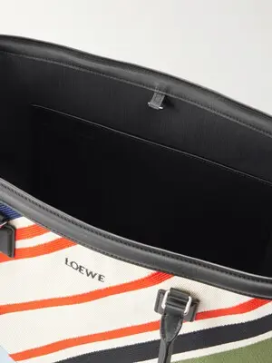 Loewe Verano Logo-embroidered Striped Leather-trimmed Canvas Tote