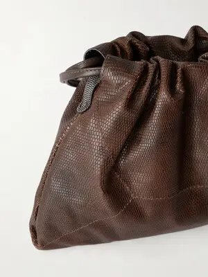 Brunello Cucinelli Monili-embellished Lizard-effect Leather Shoulder Bag