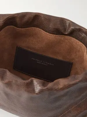 Brunello Cucinelli Monili-embellished Lizard-effect Leather Shoulder Bag
