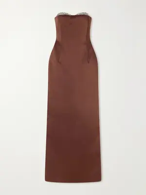 ILKYAZ OZEL Noelie Strapless Crystal-embellished Satin Gown - Brown
