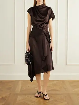 Staud Davina Gathered Silk-blend Satin Midi Dress