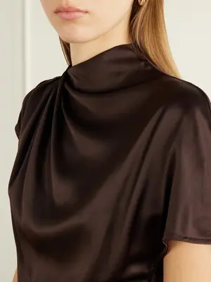 Staud Davina Gathered Silk-blend Satin Midi Dress