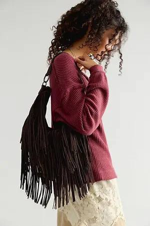 Free People Suede Fringe Shoulder Bag - Espresso
