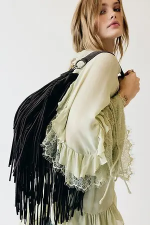 Free People Suede Fringe Shoulder Bag - Espresso
