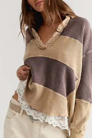 FP ONE Thermal V-neck Knit Top - Neutral Combo