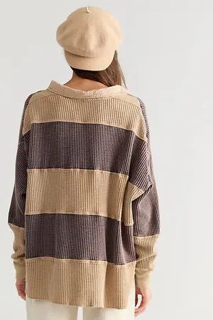 FP ONE Thermal V-neck Knit Top - Neutral Combo