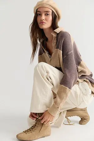 FP ONE Thermal V-neck Knit Top - Neutral Combo