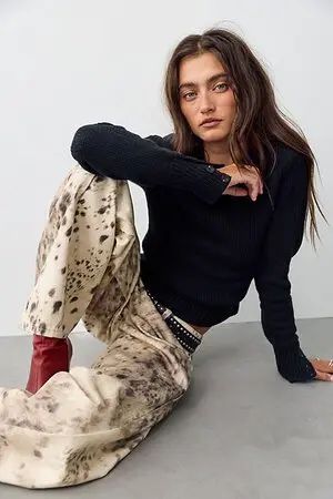 Free People Free People Mila Ribbed Pullover With Button Cuffs Black
