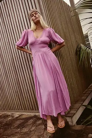 Free People Maxi Dress With Lace Trim And Puff Sleeves - Spring Fling