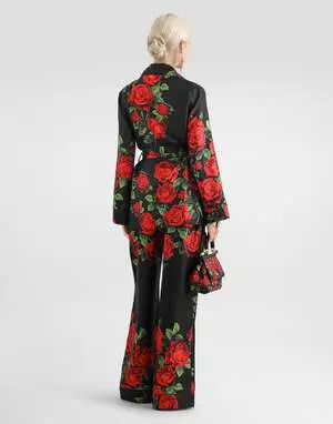 Dolce & Gabbana Rose-print Silk Trousers