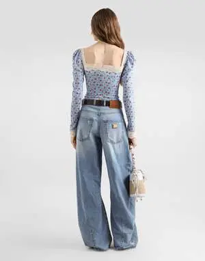 Dolce & Gabbana Small Rose-print Charmeuse Top Shirts And Tops