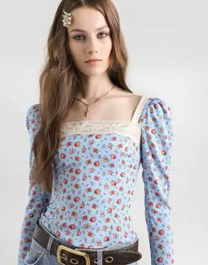 Dolce & Gabbana Small Rose-print Charmeuse Top Shirts And Tops