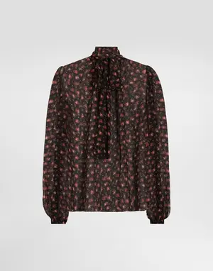 Dolce & Gabbana Small Rose-print Chiffon Top Shirts And Tops - Multicolor